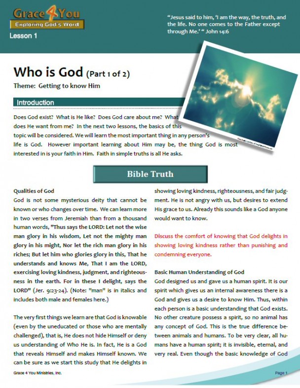 Lesson 1: Who Is God? (Part 1 of 2) | Grace 4 You Ministries, Inc.