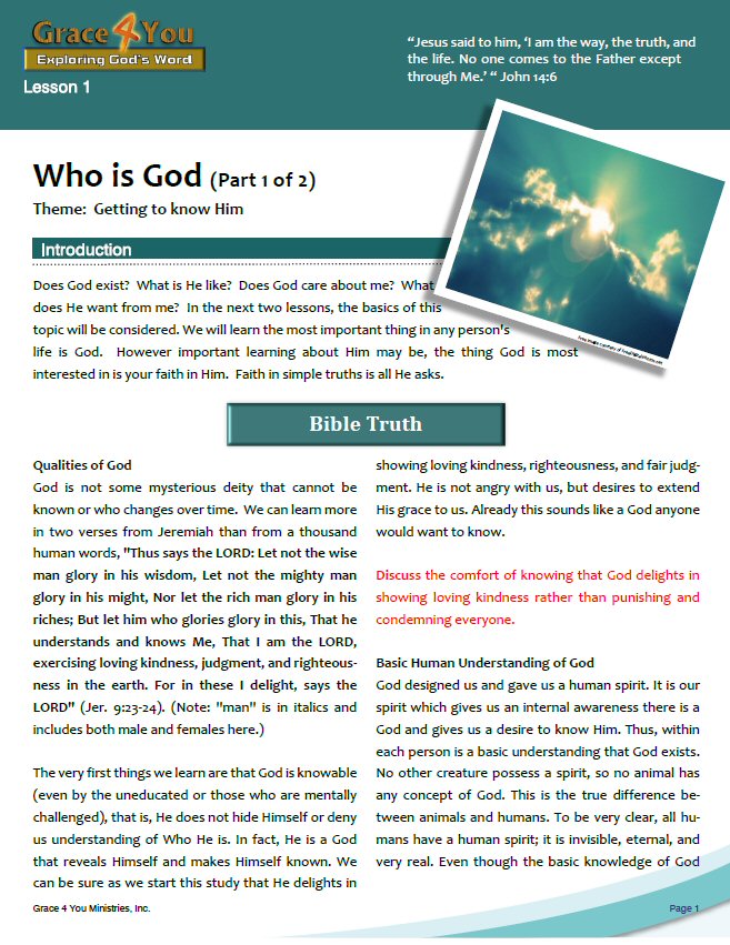 Lesson 1: Who Is God? (Part 1 of 2) | Grace 4 You Ministries, Inc.