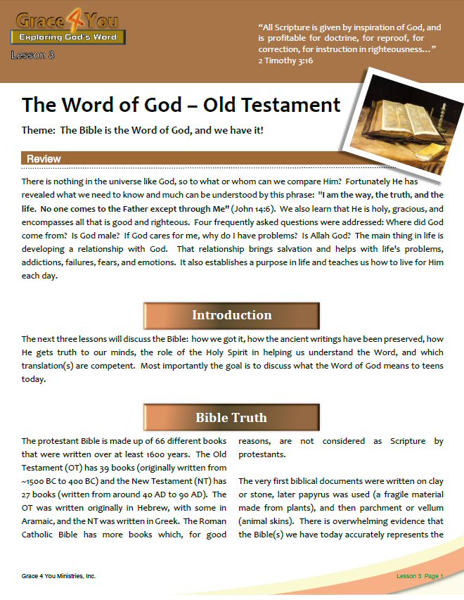 Lesson 3: The Word of God – Old Testament | Grace 4 You Ministries, Inc.