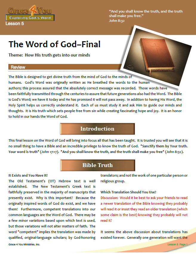 Lesson 5: The Word of God – Final | Grace 4 You Ministries, Inc.