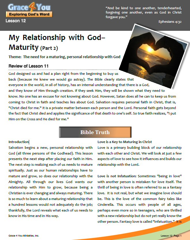 Lesson 12: My Relationship With God — Maturity (Part 2) | Grace 4 You ...