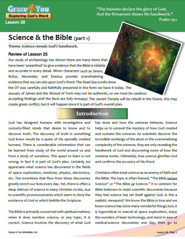 Lesson 26: Science & The Bible (Part 1) | Grace 4 You Ministries, Inc.